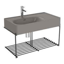 Vitra Equal Waschtisch-Set 66055 mit Waschtisch asymmetrisch 80 cm, steingrau matt VC, mit Ablage Metall schwarz matt