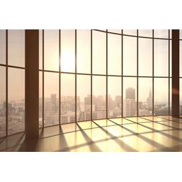 Fototapete ARCHITECTS PAPER "Loft View Sunset", beige (beige, braun, creme), B:4m L:2,7m, Vlies, Tapeten, Vlies, Wand, Schr&auml;ge