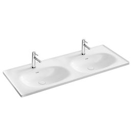 Vitra Equal Doppel-M&ouml;belwaschtisch 7244B403-0001 130x52cm, Hahnloch/&Uuml;berlaufschlitz, wei&szlig; hochglanz VC