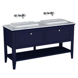 Vitra Valarte Einbauwaschtisch-M&ouml;bel-Set 65786 149,5x52x87,5cm, links/rechts, Korpus stahlblau/Waschtisch wei&szlig; hochglanz