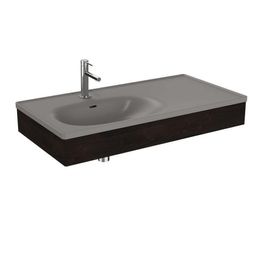 Vitra Equal M&ouml;belwaschtisch-Set 66057 100x52cm, mit M&ouml;belwaschtisch asymmetrisch, steingrau matt, mit Holzblende ulme