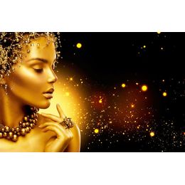 Fototapete papermoon "GOLDEN WOMAN-SCHMUCK ART DESIGN ABSTRAKT MUSTER KUNST", bunt, B:5m L:2,8m, Vlies, Tapeten