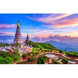 Fototapete papermoon "CHIANG MAI PAGODEN-THAILAND GARTEN WOLKE SONNE PANORAMA", bunt, B:4,5m L:2,8m, Vlies, Tapeten