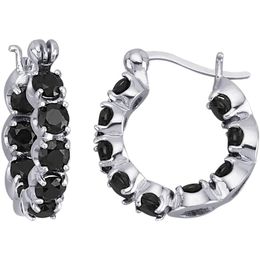 Paar Creolen Firetti "Schmuck Geschenk Silber 925 Ohrschmuck Ohrringe", silber (silberfarben, schwarz, schwarz), Ohrringe, Damen, Silber 925 (Sterlingsilber), mit Spinell