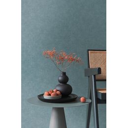 Livingwalls Vliestapete LIVING WALLS "Smart Surfaces einfarbige Tapete Unitapete Struktur-Optik Landhaus", blau (blau,petrol), B:0,53m H:0,02m L:10,05m, Vlies, Tapeten, Vliestapete Textil-Optik f&uuml;r Schlafzimmer K&uuml;che Wohnzimmer Uni Design