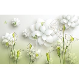 Fototapete papermoon "Muster mit Blumen wei&szlig; gold", bunt, B:4m L:2,6m, Vlies, Tapeten