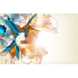 Fototapete papermoon "KOLIBRI-DESIGN BLUMEN VOGEL TIER ABSTRAKT MUSTER DECOR", bunt, B:4m L:2,6m, Vlies, Tapeten