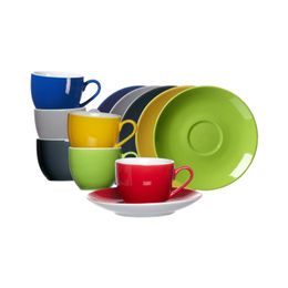 Ritzenhoff & Breker Espressotasse RITZENHOFF & BREKER "Espressotassen mit Untertassen Doppio 80 ml 6er Set bunt", bunt, B:12cm H:7cm &Oslash;:12cm, Porzellan, Trinkgef&auml;&szlig;e, Espressotasse, Sp&uuml;lmaschinenfest, Mikrowellensicher