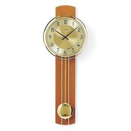 Pendelwanduhr AMS "W7115/9", gold (kirschbaumfarben, goldfarben), Wanduhren, B/H/L: 60cm x 22cm, Quarzuhr,Holzgeh&auml;use,Esszimmer,Wohnzimmer