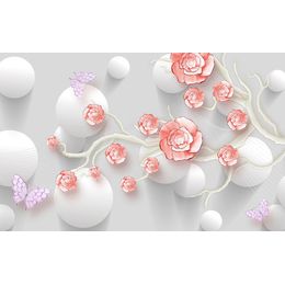 Fototapete papermoon "Abstrakt 3D Effekt mit Blumen", bunt, B:4m L:2,6m, Vlies, Tapeten