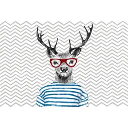 Fototapete ARCHITECTS PAPER "Atelier 47 Modern Deer 3", grau (blau, rot, grau), B:4m L:2,7m, Vlies, Tapeten, Vlies, Wand, Schr&auml;ge, Decke