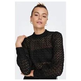 Jacqueline de Yong Spitzenshirt JDY "JDYAVERY L/S LACE TOP JRS NOOS", Damen, Gr. S, schwarz, Single Jersey, Obermaterial: 100% Polyester, unifarben, regular fit taillenbedeckt, hoch geschlossener Ausschnitt, Puff&auml;rmel lange Manschette, Shirts