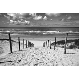 Fototapete papermoon "Strand Schwarz & Wei&szlig;", schwarz (schwarz, wei&szlig;), B:5m L:2,8m, Vlies, Tapeten