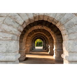 Fototapete papermoon "TUNNEL-STEINWAND STEINMAUER STEINE STRUKTUR ALLEE DEKO", bunt, B:4m L:2,6m, Vlies, Tapeten