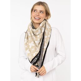 Dreieckstuch Zwillingsherz "Classy-ZH", Damen, beige schwarz, Strick, Obermaterial: 50% Baumwolle, 50% Polyacryl, gemustert, mehrfarbig, Modet&uuml;cher Dreieckstuch, Feinstrick, klassisches Muster, positiv Botschaft, w&auml;rmend