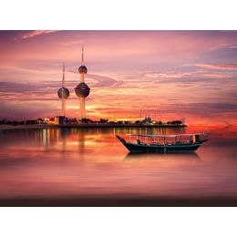 Fototapete papermoon "KUWAIT-STADT-BOOT SKYLINE STRAND MEER GOLF PANORAMA", bunt, B:4m L:2,6m, Vlies, Tapeten