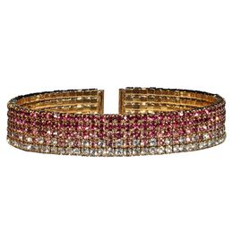 Armband Steuer "Strass-Armspange pink/rosa", gelb (gelb, rosa), Armb&auml;nder, Damen, 18cm, Metall, gl&auml;nzend, Armband