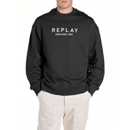 Sweatshirt Replay, Herren, Gr. L, schwarz, Sweatware, Obermaterial: 100% Baumwolle, l&auml;ssig geschnitten, Rundhals, angesetztes B&uuml;ndchen, Sweatshirts Sweatshirt, mit gesticktem Schriftzug vorn