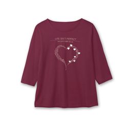 sheego Gro&szlig;e Gr&ouml;&szlig;en 3/4-Arm-Shirt mit Herz-Motiv, bordeaux-beige, Gr&ouml;&szlig;e 48 - Damen