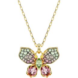 Kette mit Anh&auml;nger Swarovski "Schmuck Geschenk Idyllia Anh&auml;nger Schmetterling", gold (gelbgoldfarben, gr&uuml;n, rosa, gelb, braun), Halsketten, Damen, Metall, L: 49, mit Swarovski Kristall