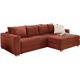 Jockenh&ouml;fer Ecksofa JOCKENH&Ouml;FER GRUPPE "Kampen L-Form, B: 288 cm", rot (rost, rot), B:288cm T:130cm, Korpus: 100% Polyester;Kissen: 100% Polyester, Sofas, Ecksofa, mit Bettfunktion, Bettkasten & Zierkissen, Federkern