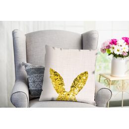 Dekokissen queence "Benito", gold (goldfarben, bedruckt), B:40cm L:40cm, Polyester, Dekokissen_Sitzkissen_Kissenh&uuml;llen, s&uuml;&szlig;er Hase
