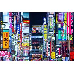 Fototapete papermoon "Japan bei Nacht", bunt, B:4,5m L:2,8m, Vlies, Tapeten