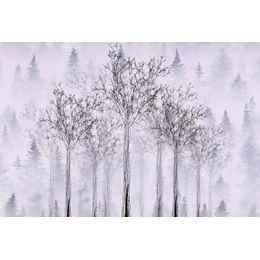 Fototapete ARCHITECTS PAPER "Atelier 47 Trees Artwork 2", lila (lila, schwarz, helllila), B:4m L:2,7m, Vlies, Tapeten, Vlies, Wand, Schr&auml;ge, Decke