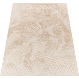 Hochflor-Teppich Paco Home "Arnheim 742", beige (creme), B:160cm H:26mm L:220cm, Polyester, Teppiche, Uni Farben, Rauten Muster, besonders weich, Hoch-Tief Effekt