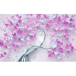 Fototapete papermoon "Blumen Baum lila blau", bunt, B:4m L:2,6m, Vlies, Tapeten