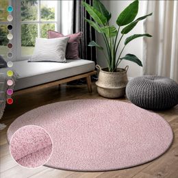 Hochflor-Teppich Sanat "LOCA", rosa, H:30mm &Oslash;:200cm, Kunstfaser, Teppiche, Wohnzimmer, Langflor, Shaggy, Schlafzimmer