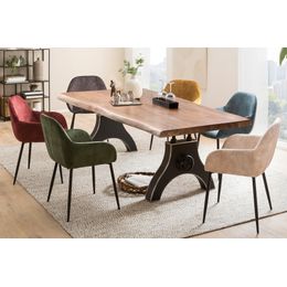 Esstisch Sit, beige (natur, schwarz, schwarz, natur), B:200cm H:74cm T:100cm, Akazie, Metall, Tische, Esstisch, extra hohe Plattenst&auml;rke von 56 mm