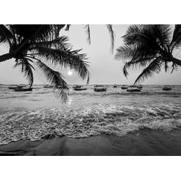Fototapete papermoon "Strand Schwarz & Wei&szlig;", schwarz (schwarz, wei&szlig;), B:4,5m L:2,8m, Vlies, Tapeten