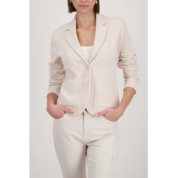 Blouson monari "Basic Piquee", Damen, Gr. 44, beige, Web, Obermaterial: 48% Baumwolle, 48% Modal, 4% Elasthan, unifarben, regular fit taillenbedeckt, V-Ausschnitt, eingesetzt gerader Abschluss, Jacken Blouson, Regular fit mit Reverskragen