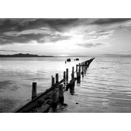 Fototapete papermoon "Strand Schwarz & Wei&szlig;", schwarz (schwarz, wei&szlig;), B:3,5m L:2,6m, Vlies, Tapeten