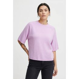 Rundhalspullover Only "ONLLOYAL 2/4 O-NECK KNT NOOS", Damen, Gr. L, super pink detail:melange, Strick, Obermaterial: 80% Polyester, 20% Nylon, meliert, normal, Rundhals, Pullover Rundhalspullover, mit Halbarm