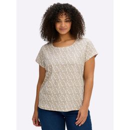 sheego Gro&szlig;e Gr&ouml;&szlig;en Rundhalsshirt mit Flammgarn-Struktur, beige-ecru-bedruckt, Gr&ouml;&szlig;e 44 - Damen