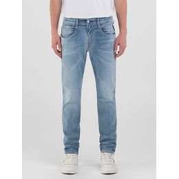 Slim-fit-Jeans Replay "ANBASS HYPERFLEX BIO", Herren, Gr. 33, L&auml;nge 30, blau (medium blau a05), Denim/Jeans, Obermaterial: 88% Baumwolle, 8% Polyester, 4% Elasthan, slim fit lang, Jeans Slim-fit-Jeans, mit Stretch-Anteil