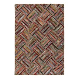 Teppich Kayoom "Tulum 355", bunt (multi), B:160cm H:8mm L:230cm, Baumwolle, Teppiche, Teppich, Kurzflor, Handgeknotet, Vegan, Fu&szlig;bodenheizungsgeeignet, Wohnzimmer