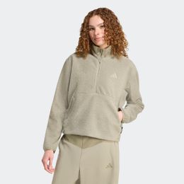 Sweatjacke adidas Sportswear "CITY TECH HIGH PILE FLEECE HALF-ZIP", Damen, Gr. XL, gr&uuml;n (silber pebble), Obermaterial: 100% Polyester, angesetztes B&uuml;ndchen, Sweatjacken Sweatjacke