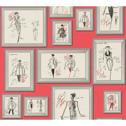 Vliestapete ARCHITECTS PAPER "Sketch", grau (rot silber grau), B:0,53m L:10,05m, Vinyl, Vlies, Tapeten, Bilderrahmen Tapete Tapete Designer Tapeten Wohnzimmer Schlafzimmer