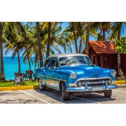 Fototapete papermoon "OLDTIMER-HAVANNA KUBA VINTAGE AUTO PALMEN STRAND MEER", bunt, B:4m L:2,6m, Vlies, Tapeten