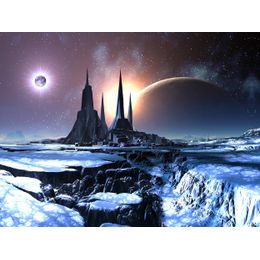 Fototapete papermoon "PLANETEN-FUTURISTISCH WELTRAUM MOND GALAXIE UNIVERSUM", bunt, B:5m L:2,8m, Vlies, Tapeten