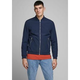 Jack & Jones Blouson JACK & JONES "JJERUSH mit Stehkragen und Rei&szlig;verschlusstaschen", Herren, Gr. XS, blau (navy), Web, Obermaterial: 100% Polyester, unifarben, regular fit taillenbedeckt, ohne Ausschnitt, Rippb&uuml;ndchen, Jacken Blouson, unifarben, modisch, regular fit, Polyester