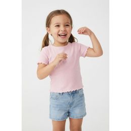 T-Shirt KIDS Only "KOGNELLA S/S O-NECK TOP NOOS JRS", M&auml;dchen, Gr. 146/152, romance rose, Jersey, Obermaterial: 65% Polyester, 30% Viskose, 5% Elasthan, unifarben, regular fit kurz, Rundhals, gewellter Abschluss, Shirts T-Shirt, mit s&uuml;&szlig;er Wellenkante