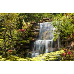Fototapete papermoon "WASSERFALL-FLUSS SEE WALD STEINE BLUMEN BERGE BACH XXL", bunt, B:5m L:2,8m, Vlies, Tapeten