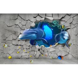 Fototapete papermoon "3D DESIGN Delfine im Ozean XXL", bunt, B:4,5m L:2,8m, Vlies, Tapeten