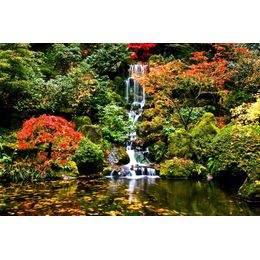 Fototapete papermoon "Wasserfall in Japanischen garten", bunt, B:4,5m L:2,8m, Vlies, Tapeten
