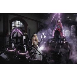 Fototapete papermoon "LABOR-FRAUEN FANTASIE SURREAL TRAUM KUNST MASCHINE XXL", bunt, B:4,5m L:2,8m, Vlies, Tapeten