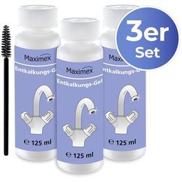 Reinigungs-Set Maximex "Entkalkungsgel mit B&uuml;rste", blau, B:4cm H:14cm L:4cm, Reinigungs-Sets, Reinigungsmittel Entkalker, f&uuml;r Armaturen, Duschk&ouml;pfe, Glaskeramikfelder, je 125 ml, Zitrusduft